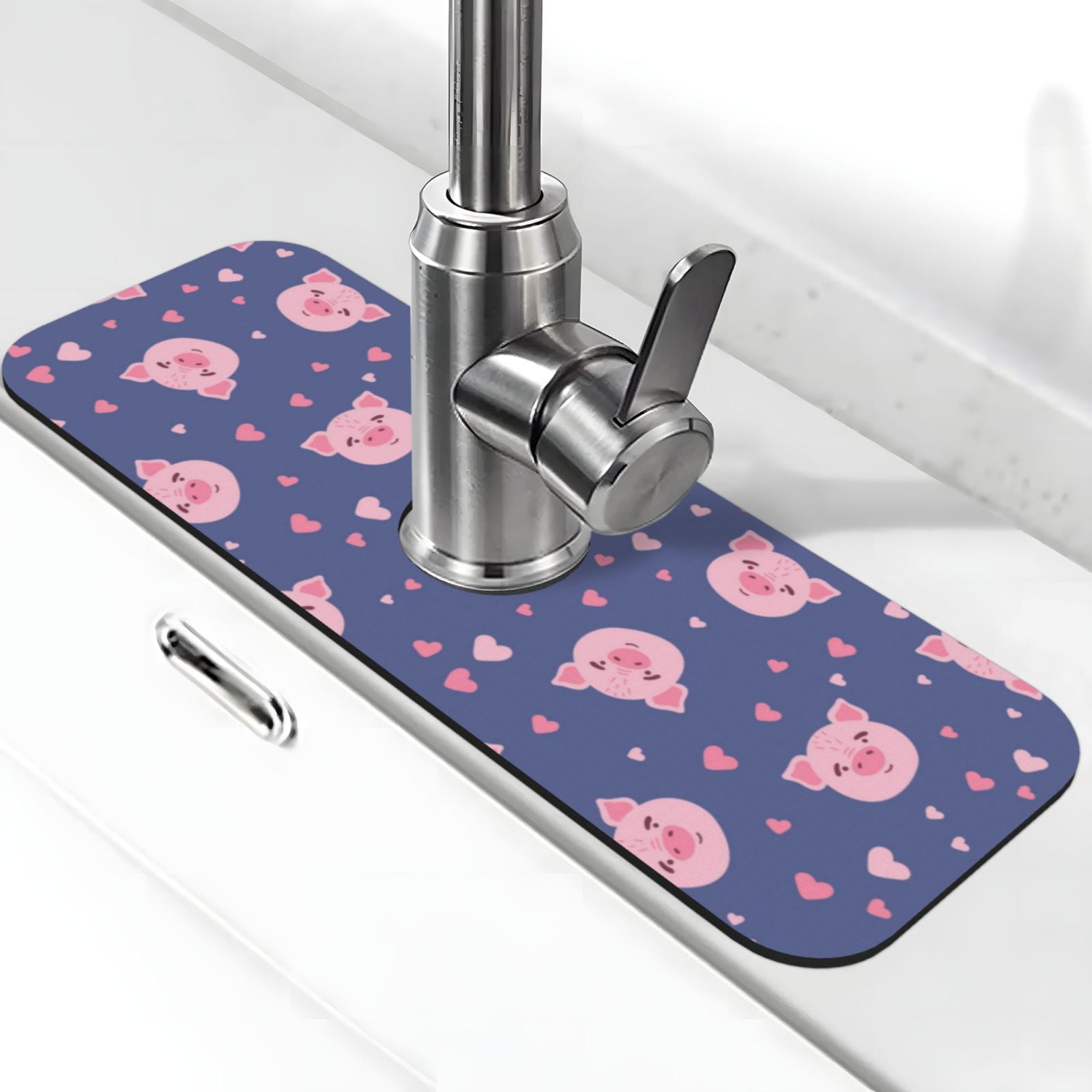 Faucet Mat for Kitchen Sink - Pink Love Cute Pig Fast Drying Absorbent ...