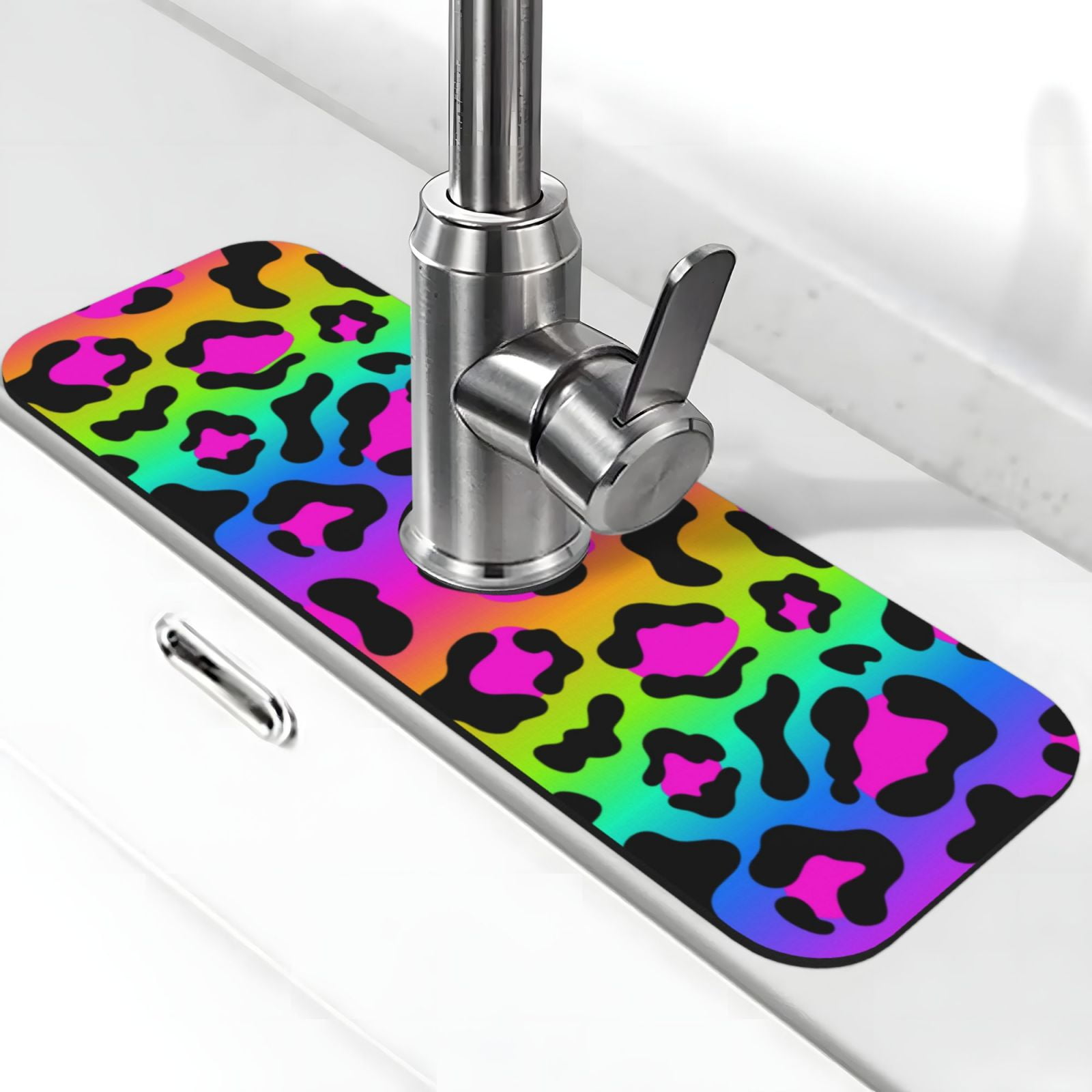 Faucet Mat for Kitchen Sink - Rainbow leopard bright Fast Drying ...