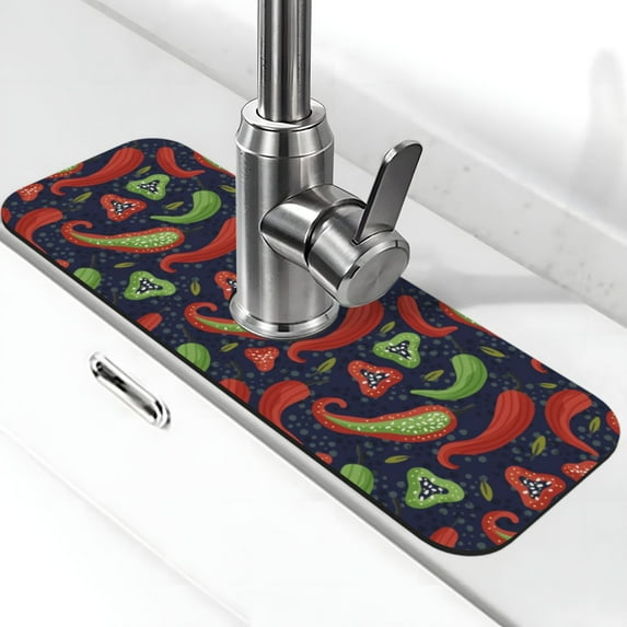 Faucet Mat for Kitchen Sink - Red Chili Fast Drying Absorbent Kitchen ...