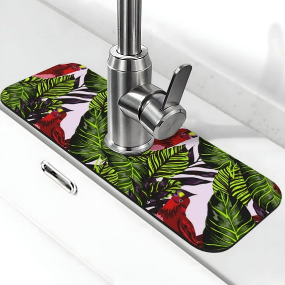 Faucet Mat for Kitchen Sink - Red Cute Parrot Green Banana Leaf Fast ...