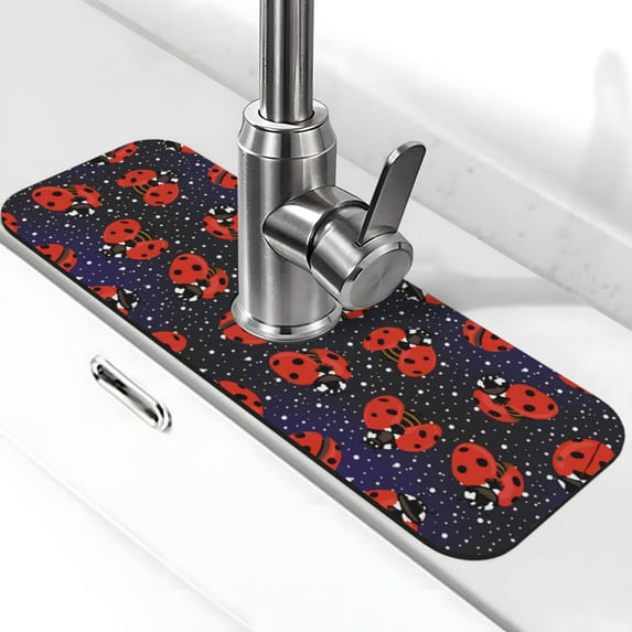 Faucet Mat for Kitchen Sink - Red Ladybug Fast Drying Absorbent Kitchen ...
