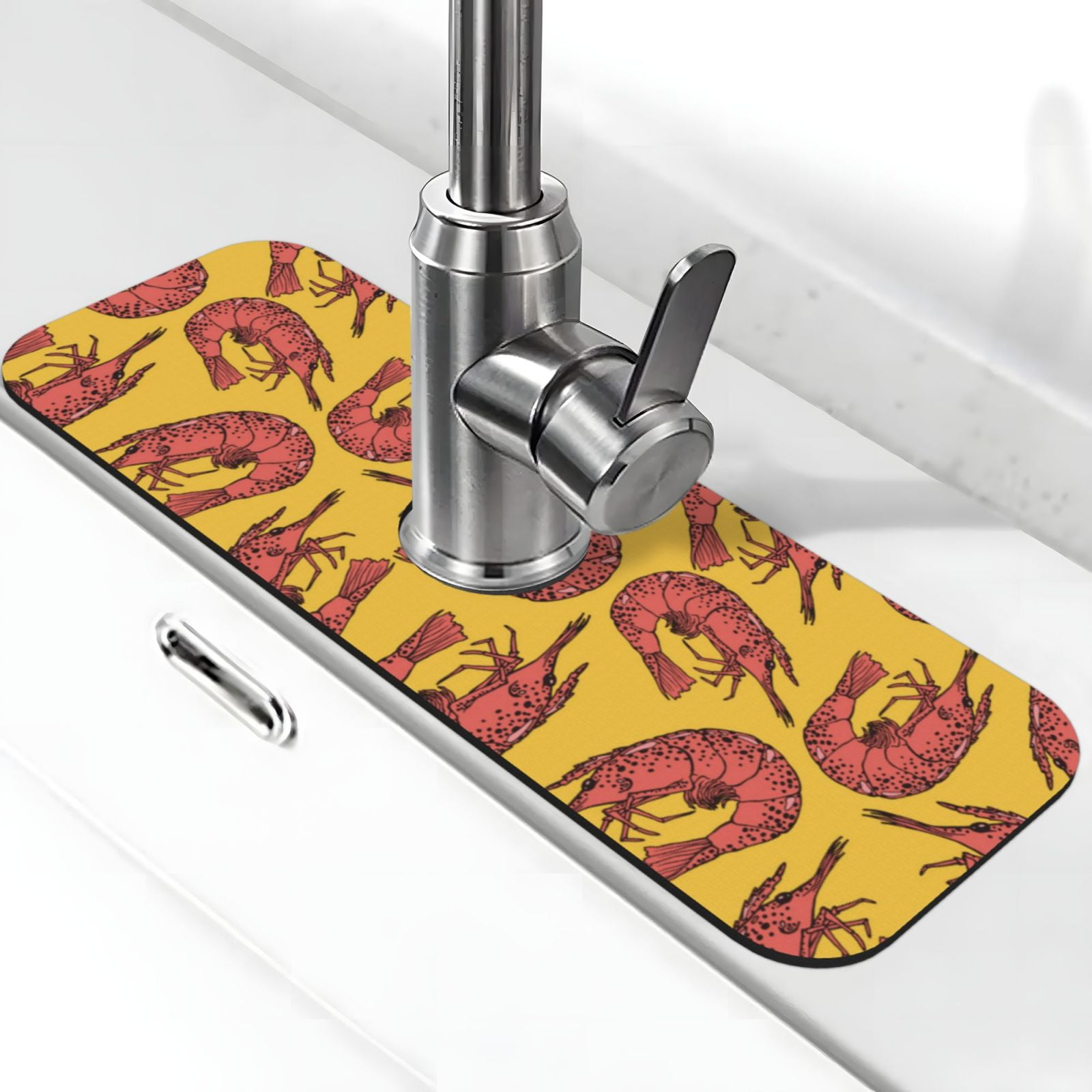 Faucet Mat for Kitchen Sink - Red Shrimp Print Yellow Fast Drying ...