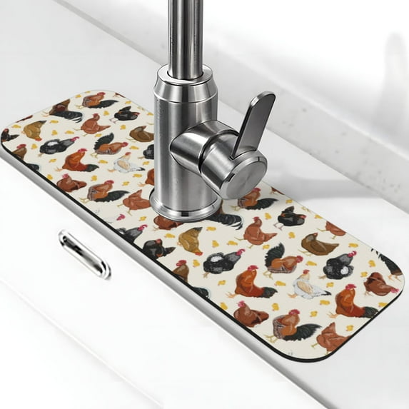 Faucet Mat for Kitchen Sink - Roosters and Chickens Fast Drying ...