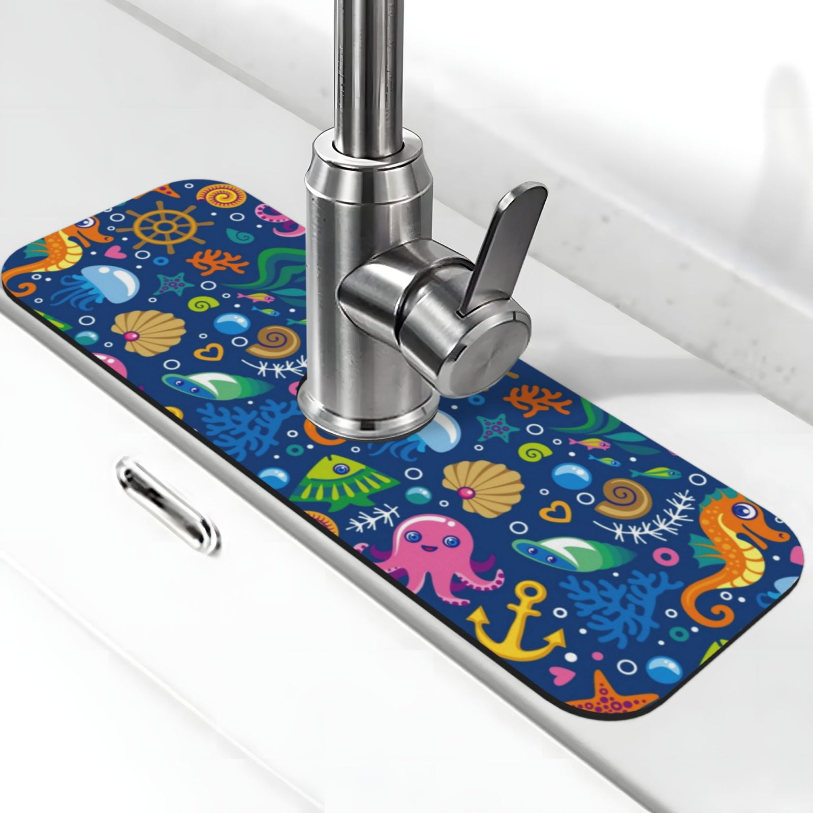 Faucet Mat for Kitchen Sink, Sea Fish Cute Absorbent Fast Drying ...