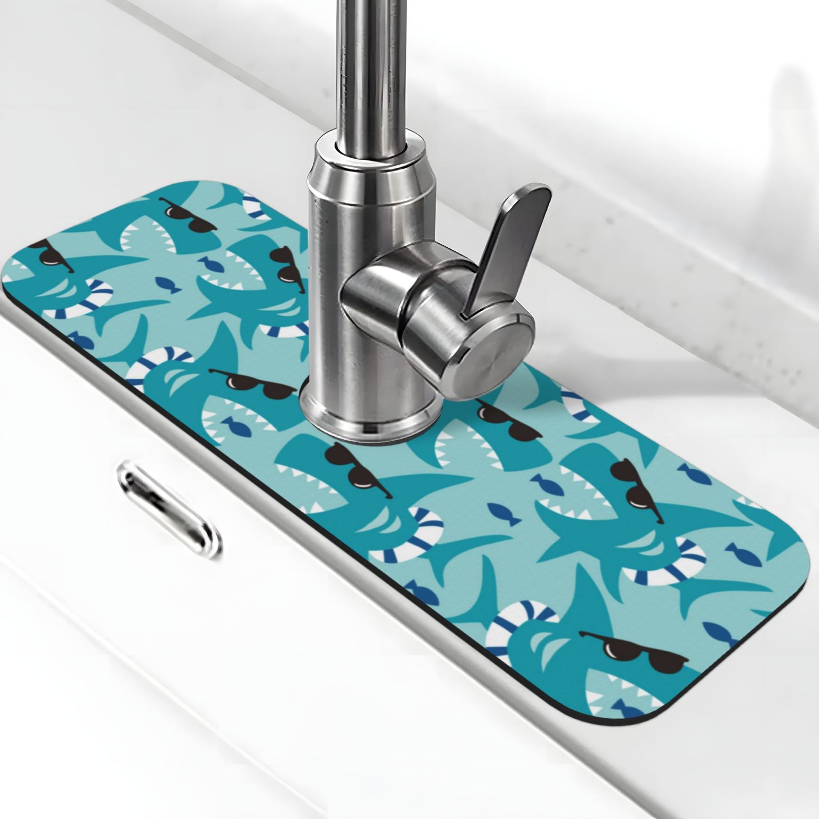 Faucet Mat for Kitchen Sink - Shark Wearing Sunglasses Fast Drying ...