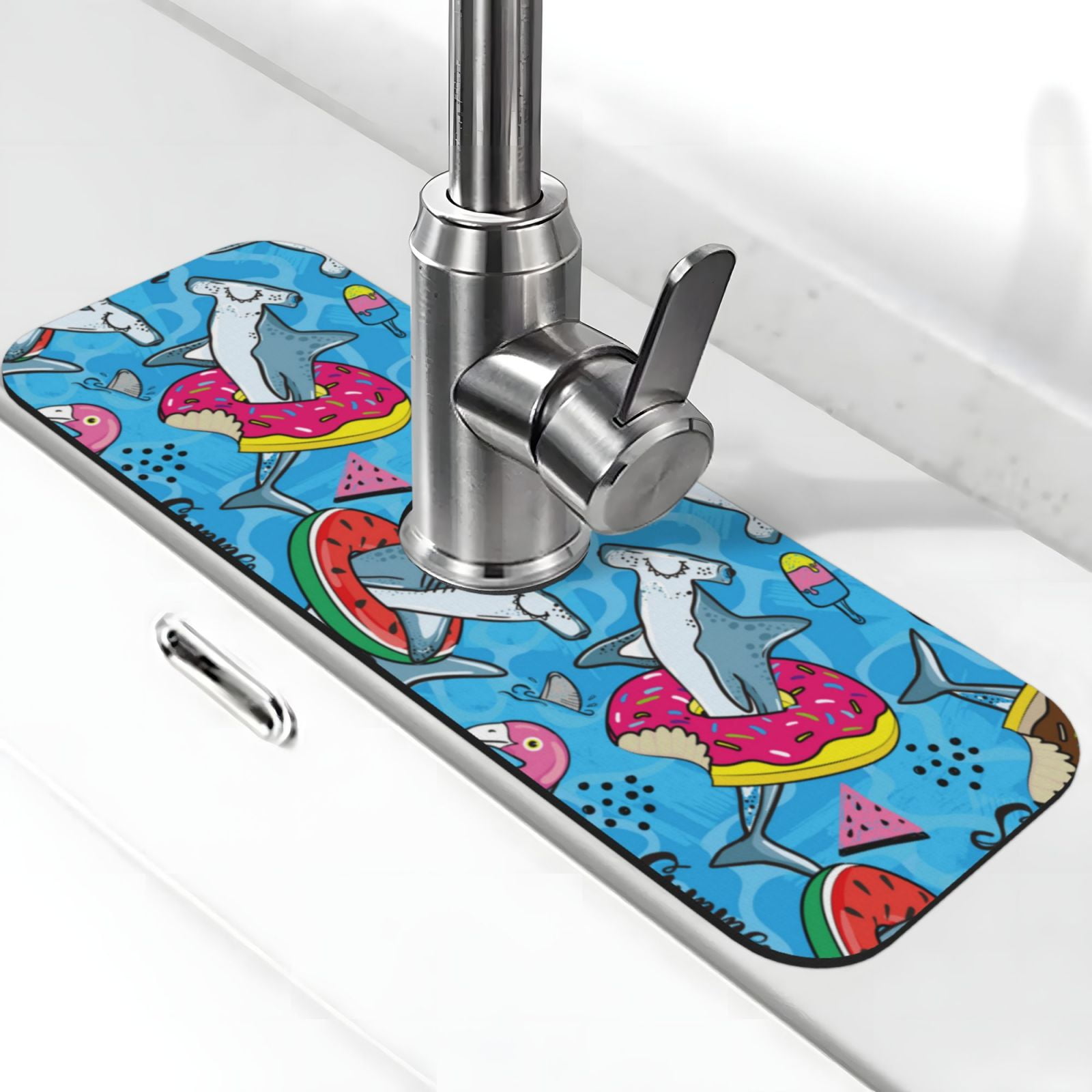 Faucet Mat for Kitchen Sink - Sharks Summer Fast Drying Absorbent ...
