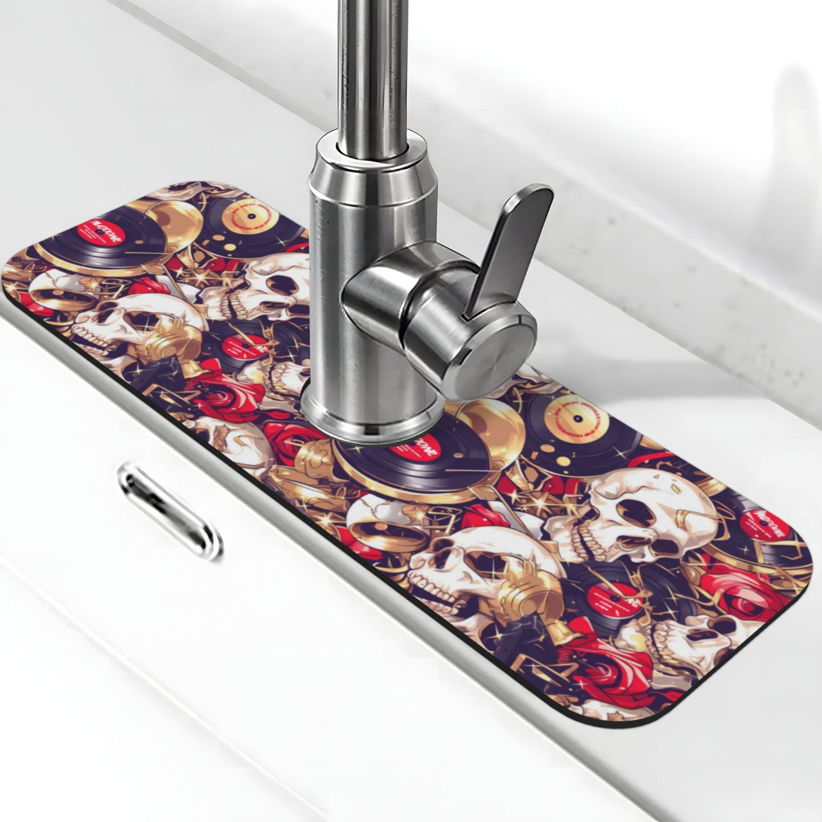Faucet Mat for Kitchen Sink - Skull record artist Absorbent Fast Drying ...