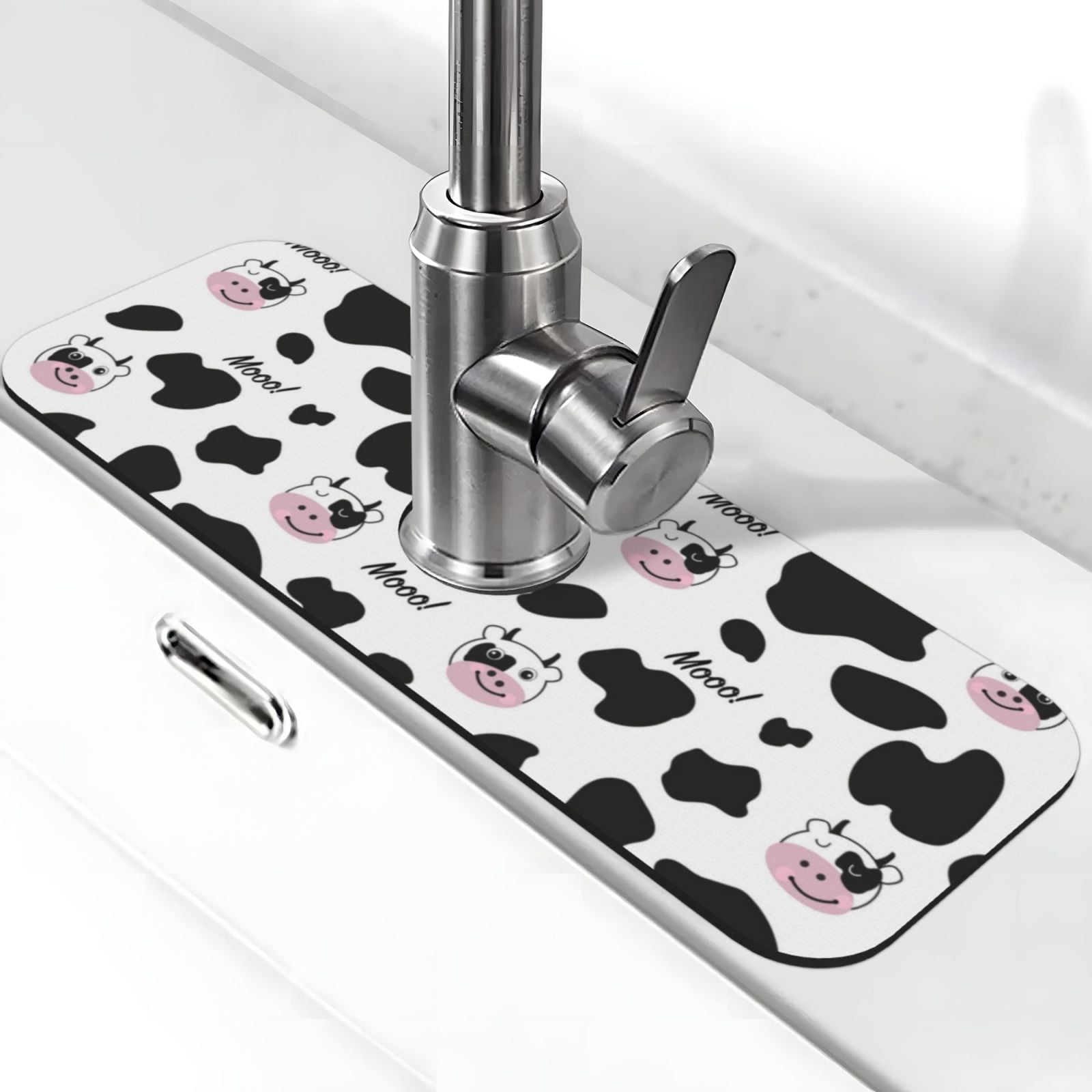 Faucet Mat for Kitchen Sink Splash Guard Cartoon Cute Cow Print Cow ...