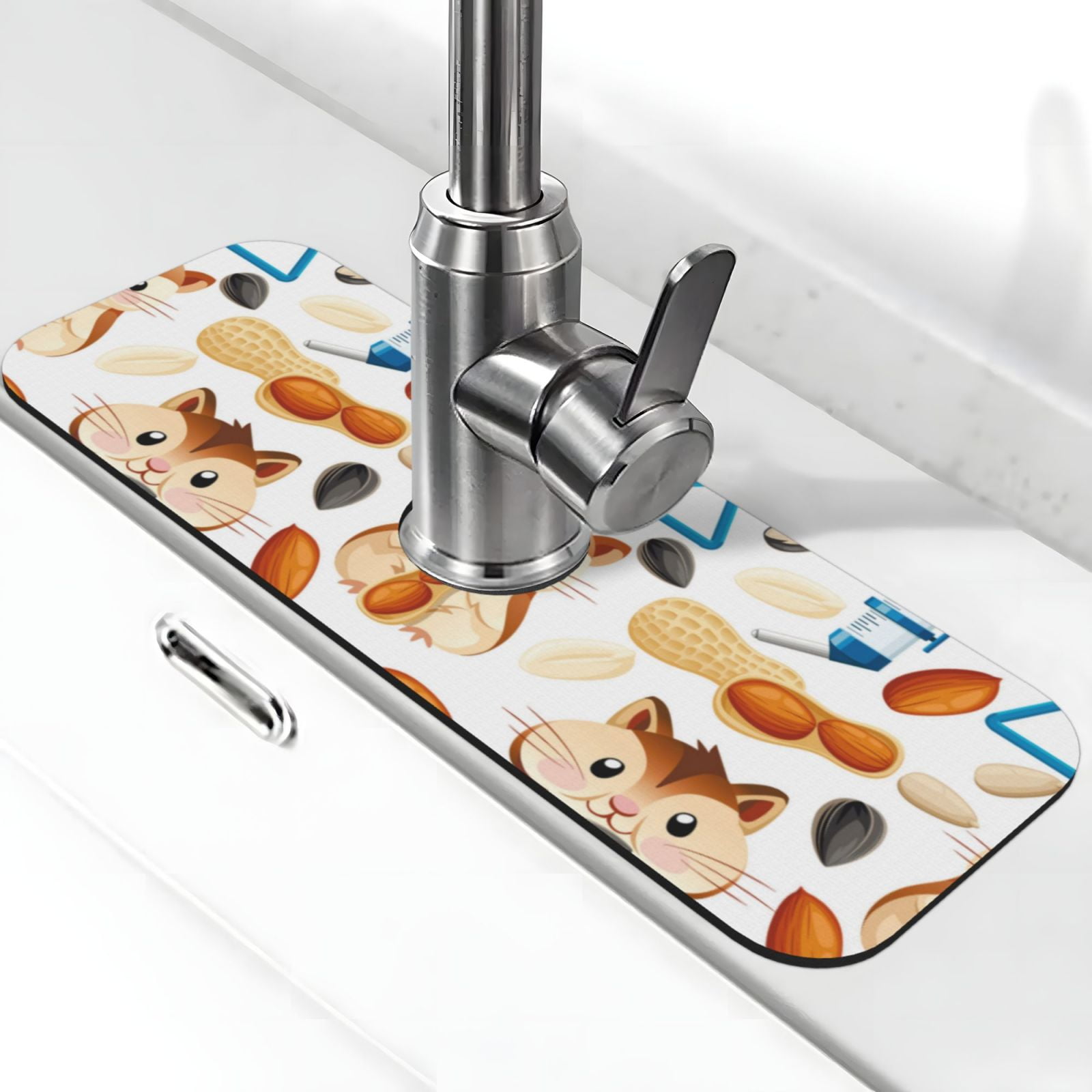 Faucet Mat for Kitchen Sink Splash Guard Cartoon Cute Hamster Nut ...