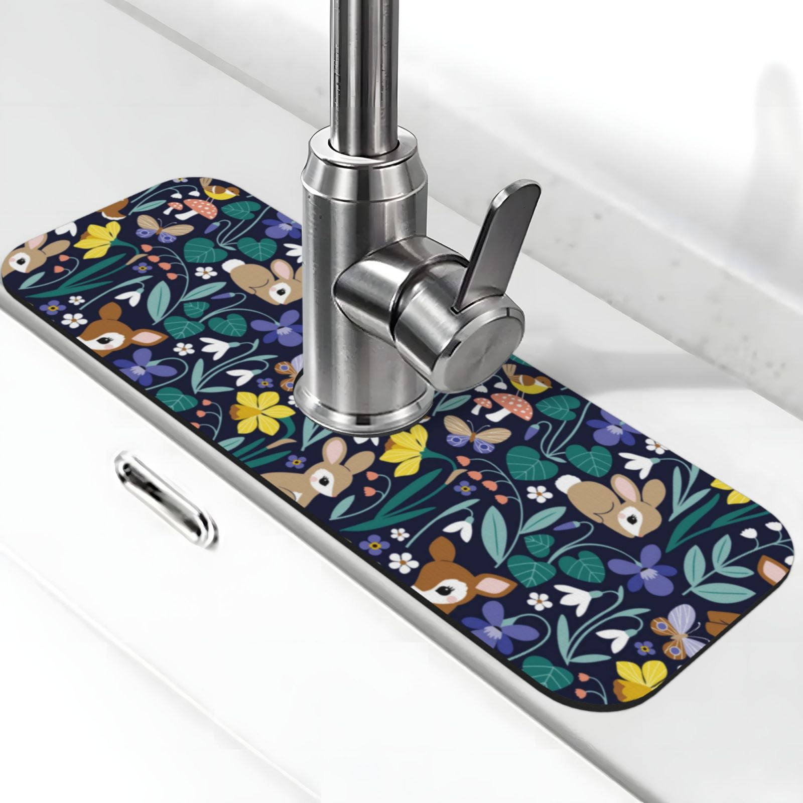 Faucet Mat for Kitchen Sink Splash Guard Cute Deer Rabbit Butterfly ...