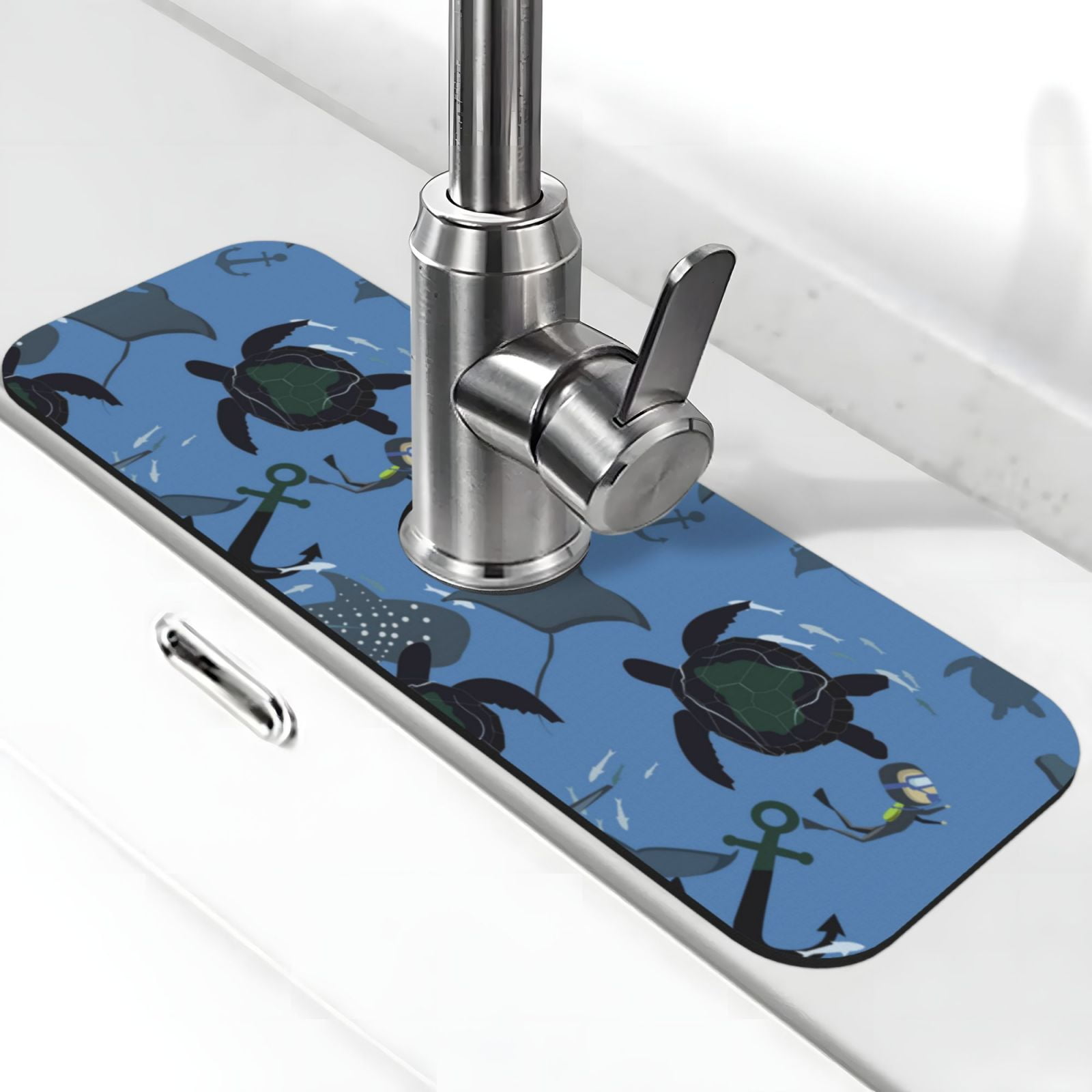 Faucet Mat for Kitchen Sink Splash Guard stingrays Hammerhead shark ...
