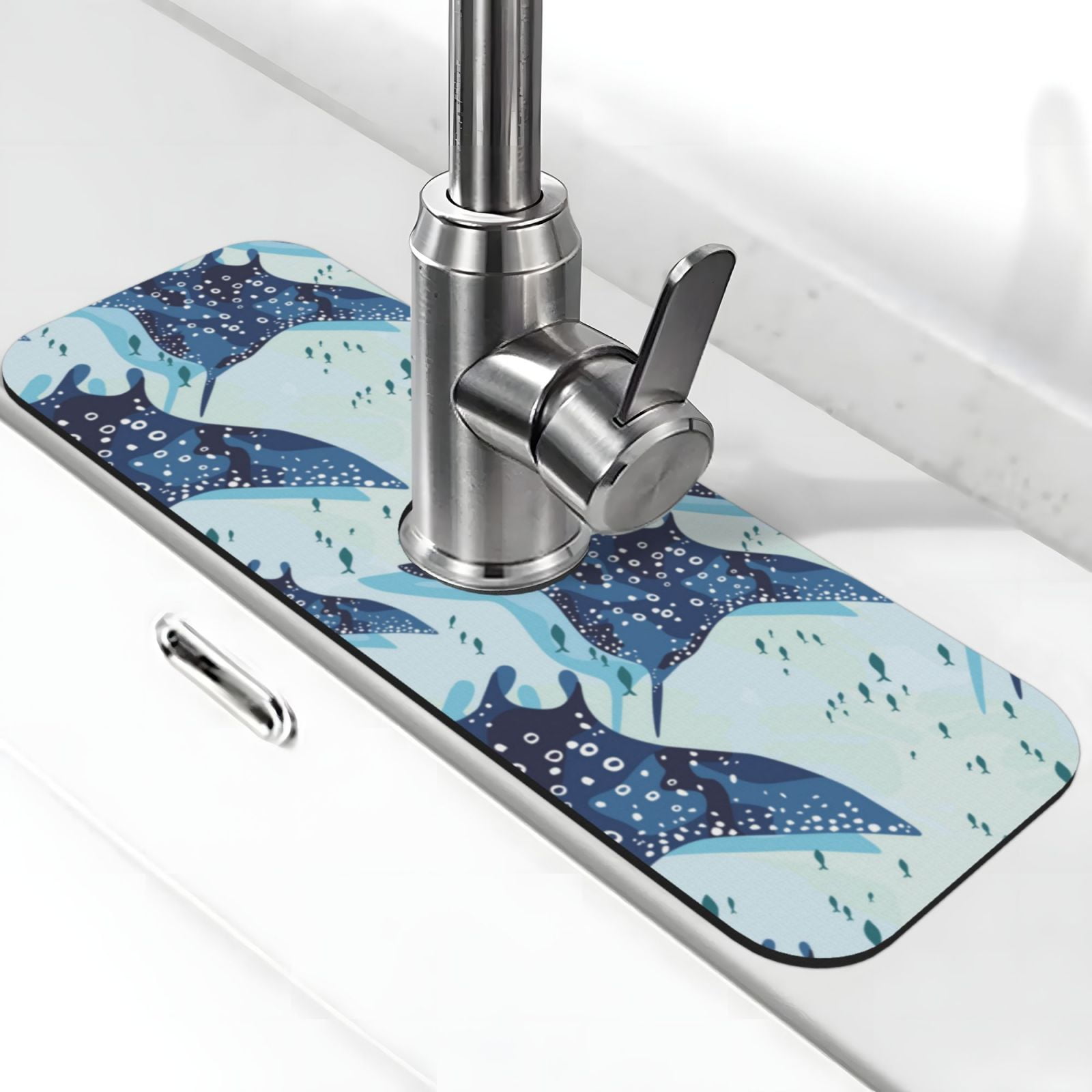 Faucet Mat for Kitchen Sink - Stingray fish cool blue Fast Drying ...