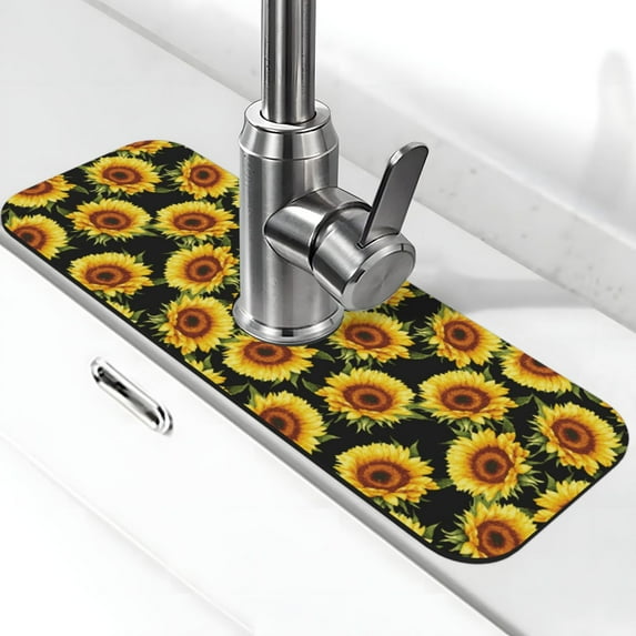 Faucet Mat for Kitchen Sink - Sunflowers black cute Fast Drying ...
