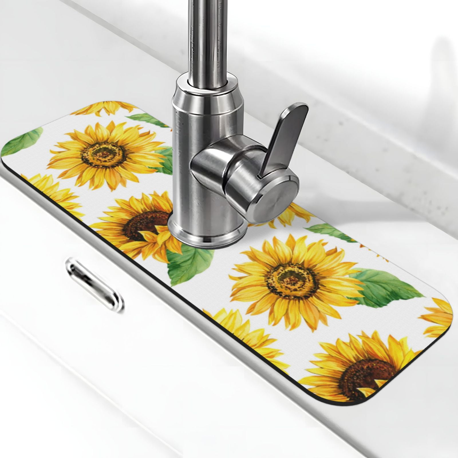 Faucet Mat for Kitchen Sink - Sunflowers cute white Fast Drying ...