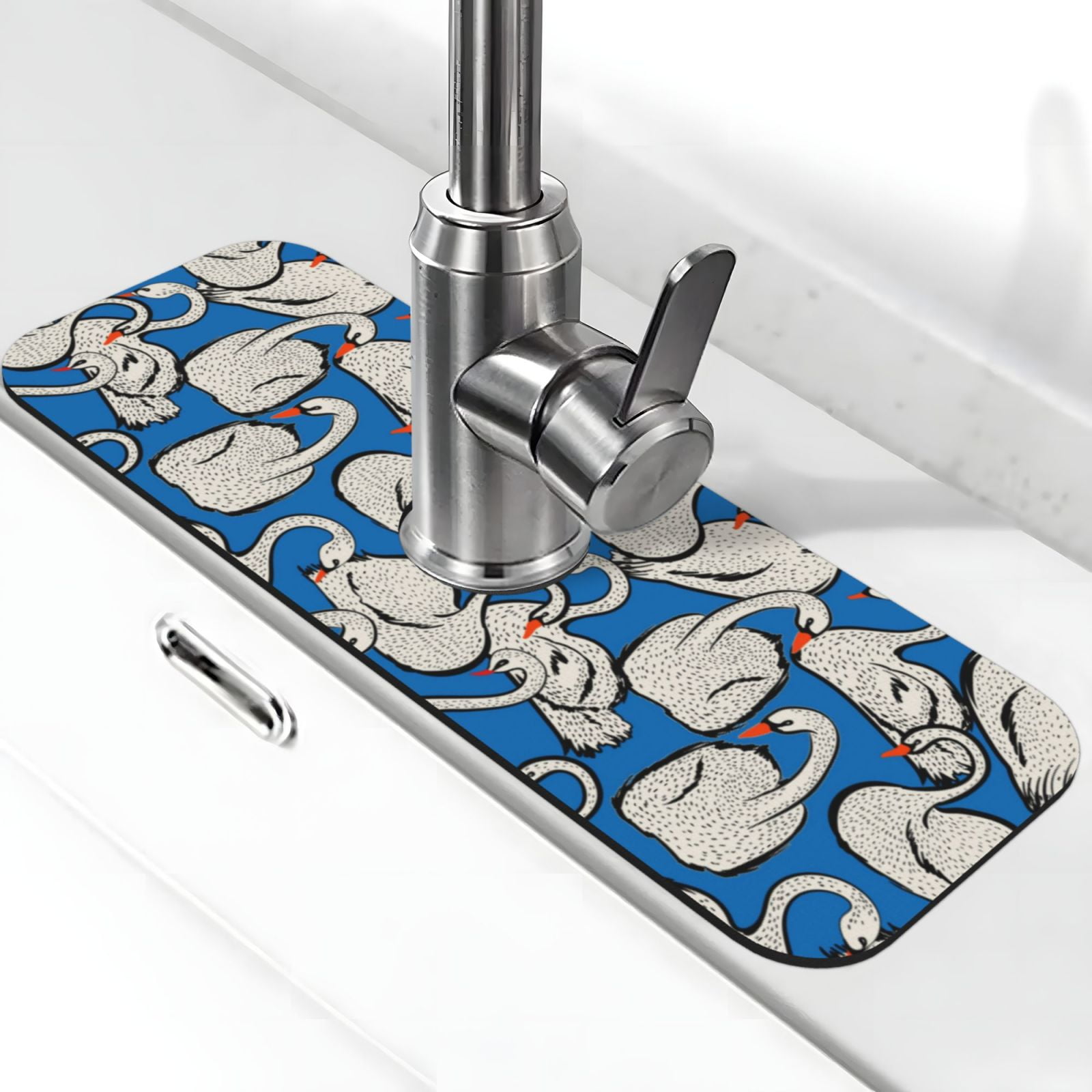 Faucet Mat for Kitchen Sink, Swan Birds Cute Absorbent Fast Drying ...