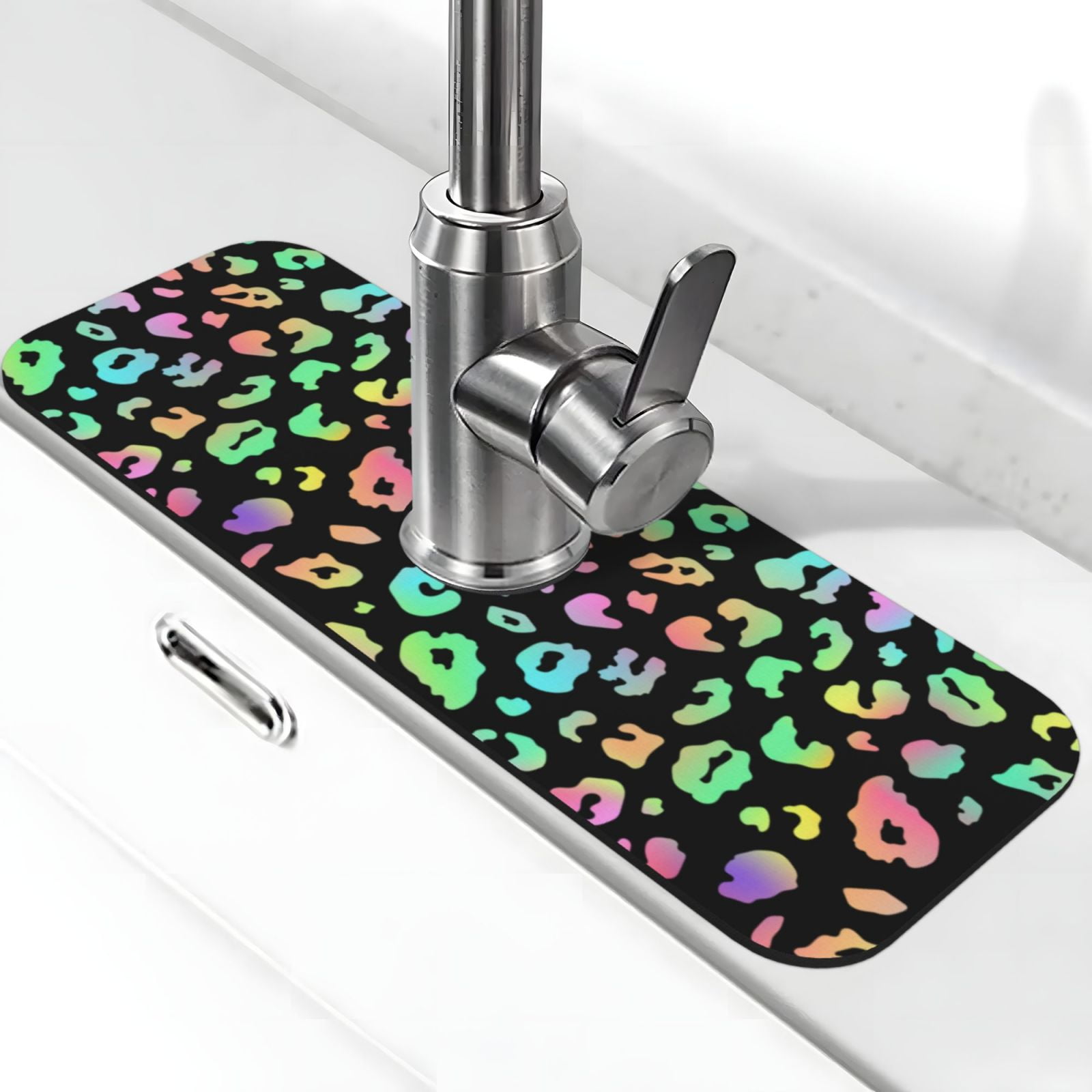Faucet Mat for Kitchen Sink - Trendy Leopard black Fast Drying ...