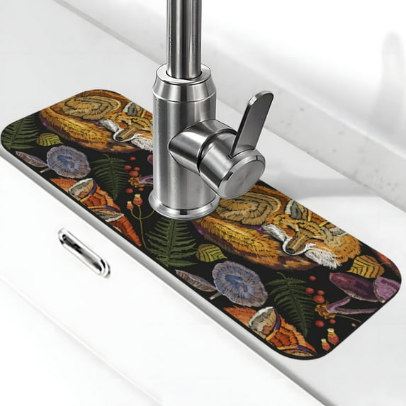 Faucet Mat for Kitchen Sink - Tribal Fox Mushroom Fast Drying Absorbent ...