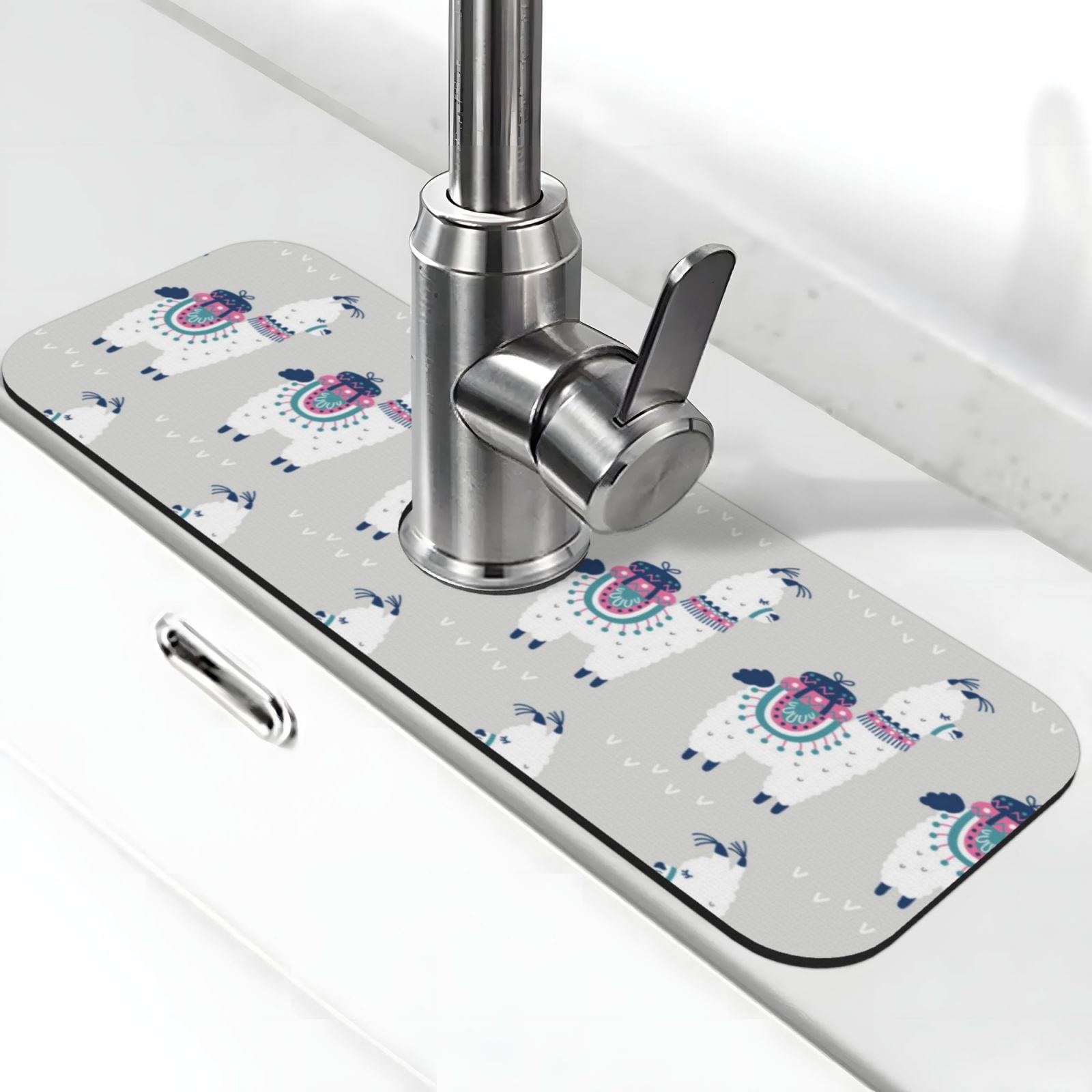 Faucet Mat for Kitchen Sink, Tropical Cute Cartoon Alpacas Cute ...