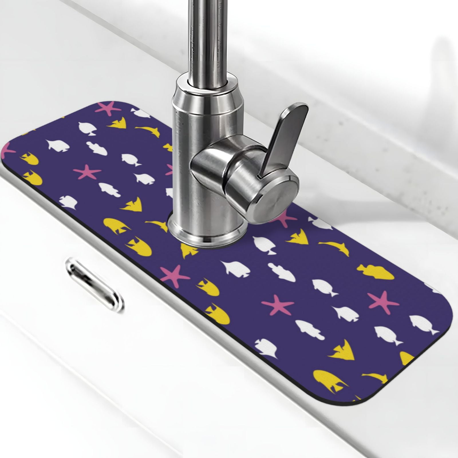 Faucet Mat for Kitchen Sink, Underwater fish Cute Absorbent Fast Drying ...