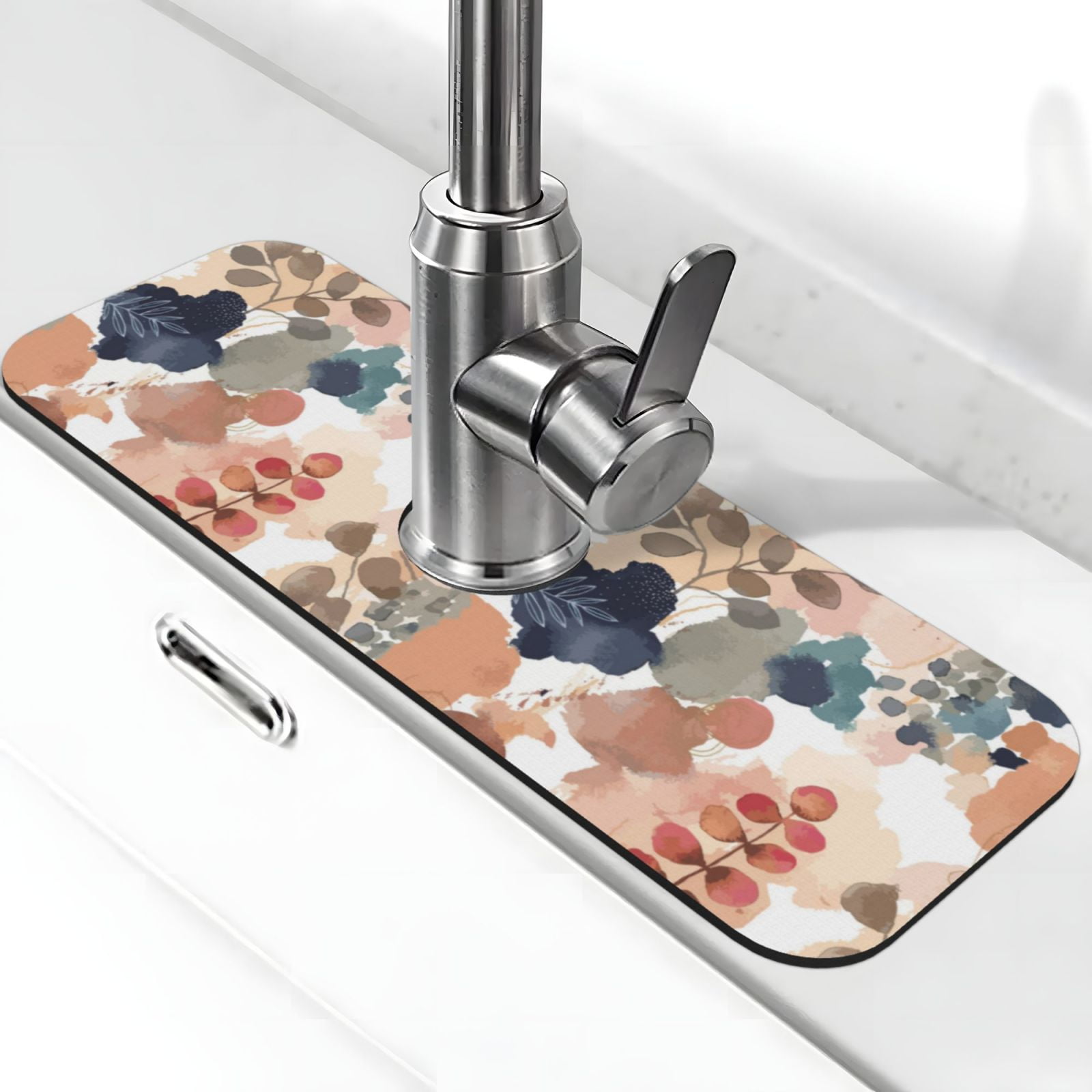 Faucet Mat for Kitchen Sink - Watercolor plants Fast Drying Absorbent ...