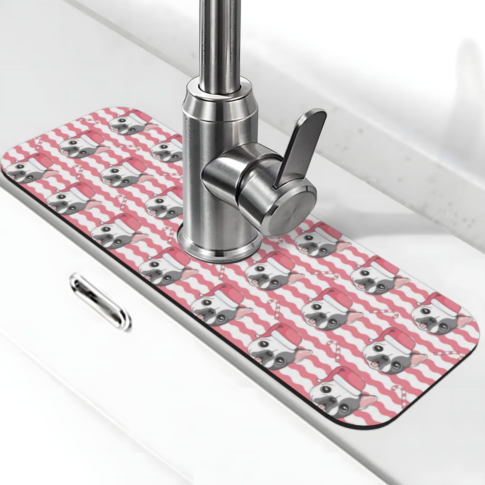 Faucet Mat for Kitchen Sink - Wave Cute French Bulldog Pink Fast Drying ...