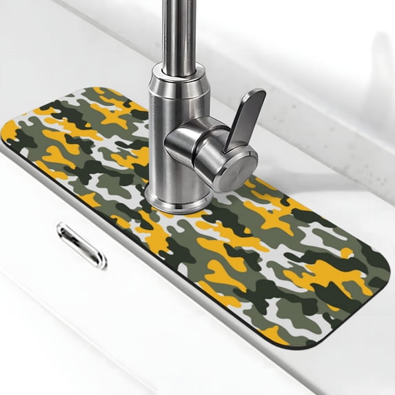 Faucet Mat for Kitchen Sink - Yellow Green Camouflage Fast Drying ...