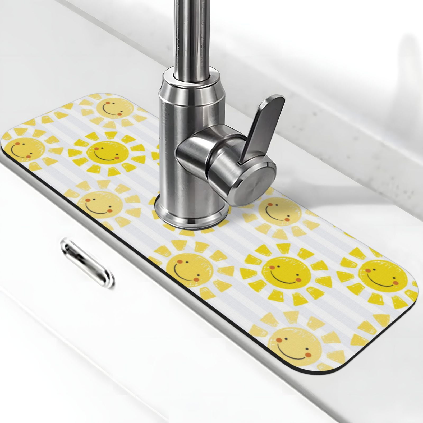 Faucet Mat for Kitchen Sink, Yellow Sun Cute Absorbent Fast Drying ...