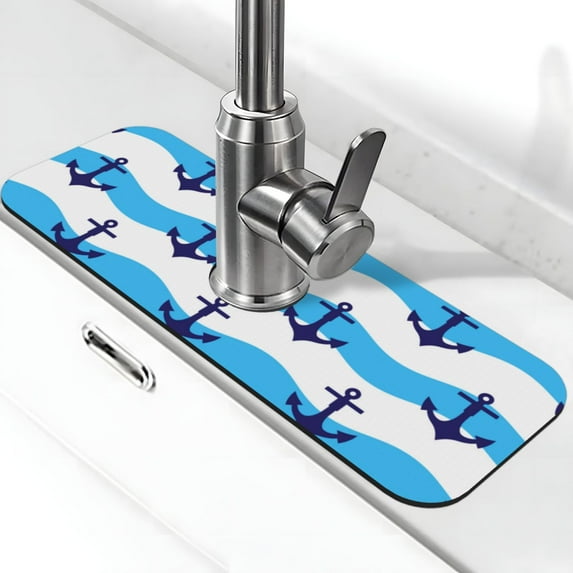Faucet Mat for Kitchen Sink - anchors cute blue white wave Fast Drying ...