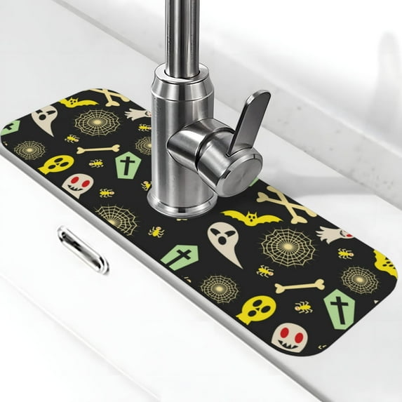 Faucet Mat for Kitchen Sink - cartoon Skull spider web Fast Drying ...