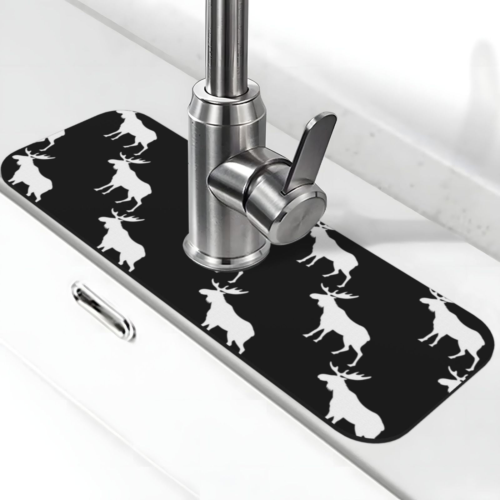 Faucet Mat for Kitchen Sink - cool white Moose Elk black Fast Drying ...