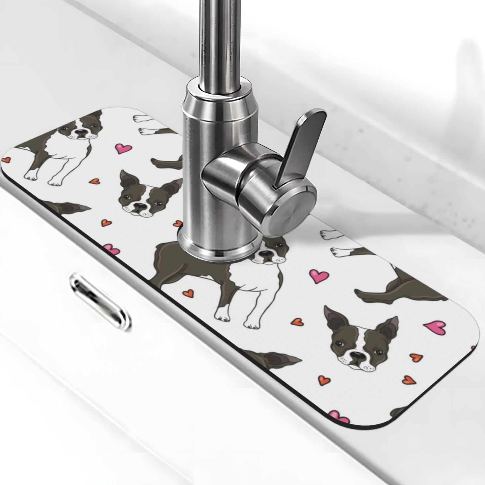 Faucet Mat for Kitchen Sink - cute Boston terrier dog hearts Fast ...