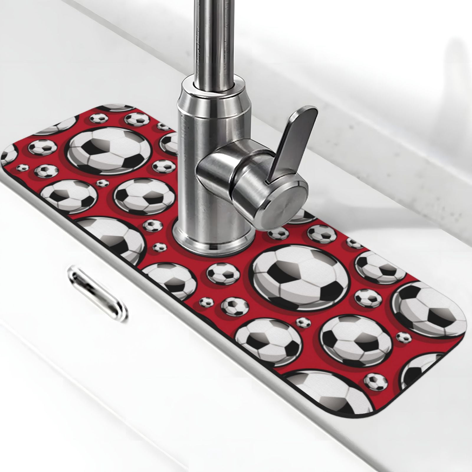 Faucet Mat for Kitchen Sink - football soccer ball red Fast Drying ...