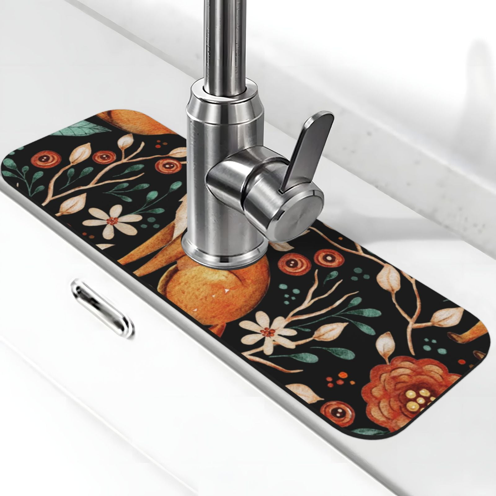 Faucet Mat for Kitchen Sink, fox fall forest flower Cute Absorbent Fast ...
