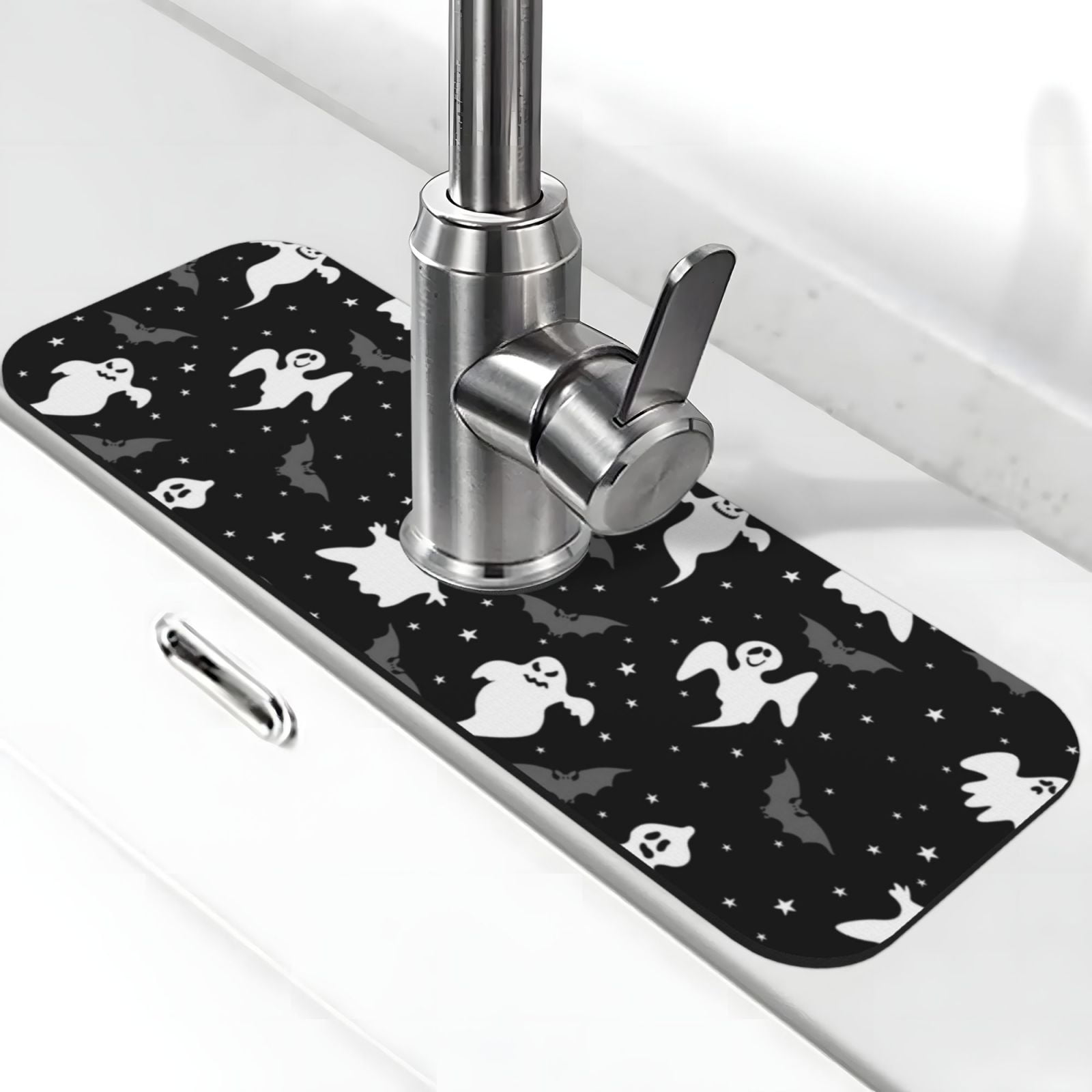 Faucet Mat for Kitchen Sink - ghost halloween bat Fast Drying Absorbent ...