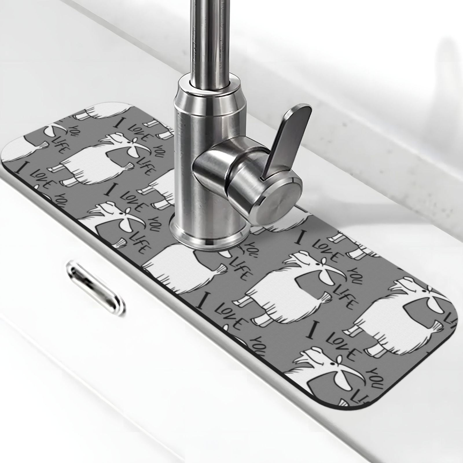 Faucet Mat for Kitchen Sink - goat funny grey cute Fast Drying ...