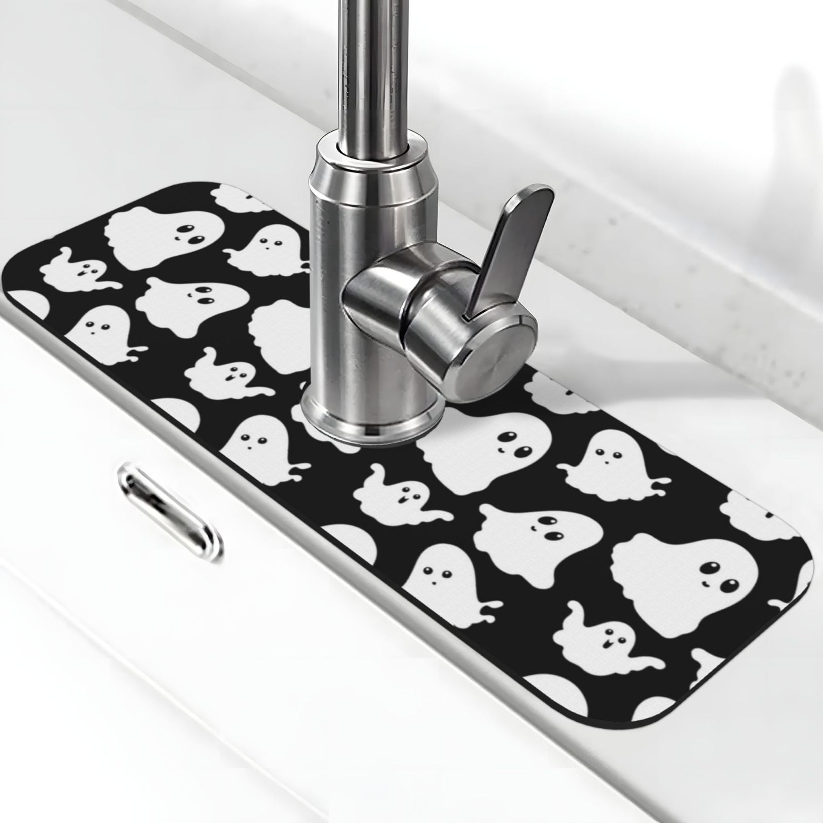 Faucet Mat for Kitchen Sink - halloween cartoon ghost Fast Drying ...