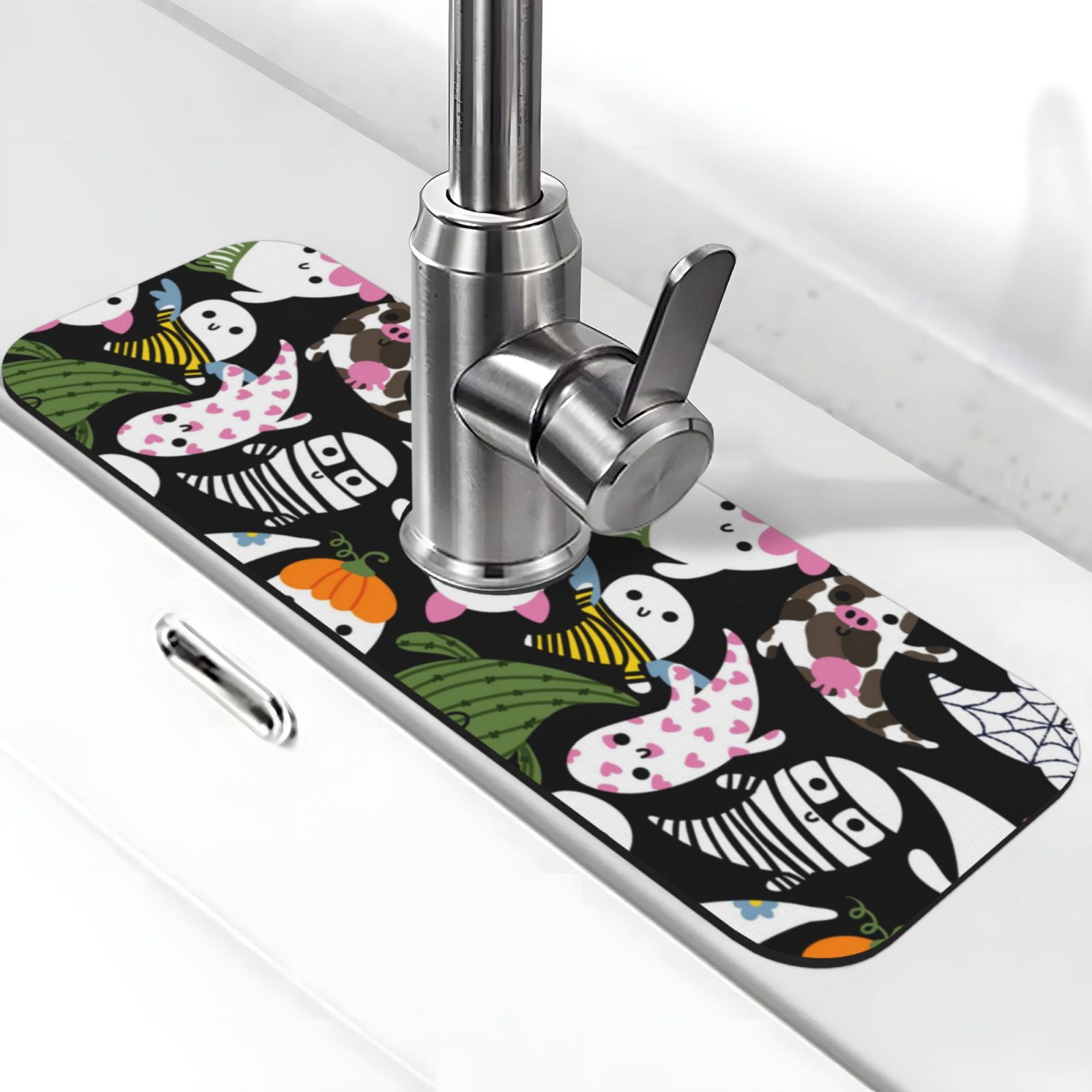 Faucet Mat for Kitchen Sink - halloween cute ghost cartoon Fast Drying ...