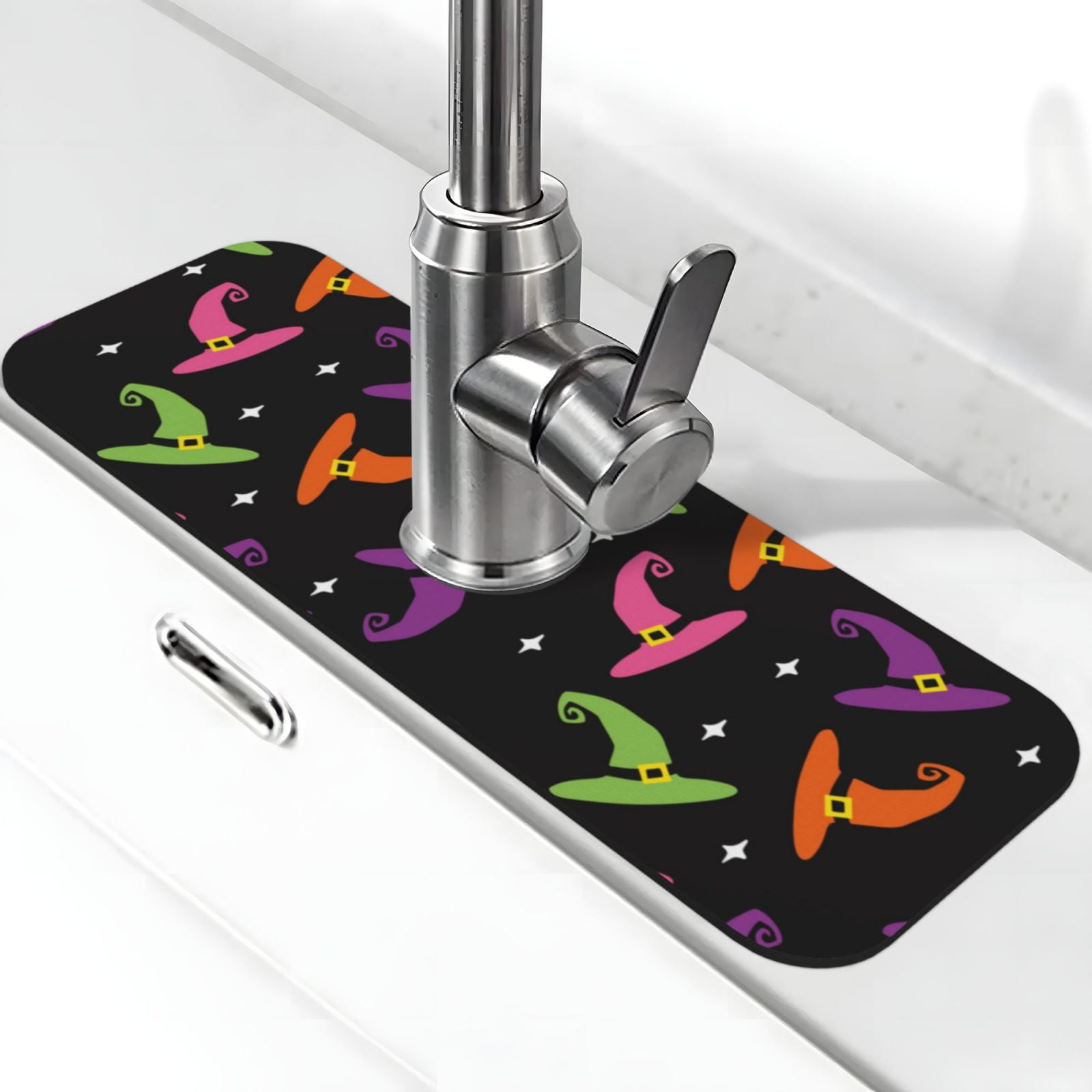 Faucet Mat for Kitchen Sink - halloween hat pink Fast Drying Absorbent ...