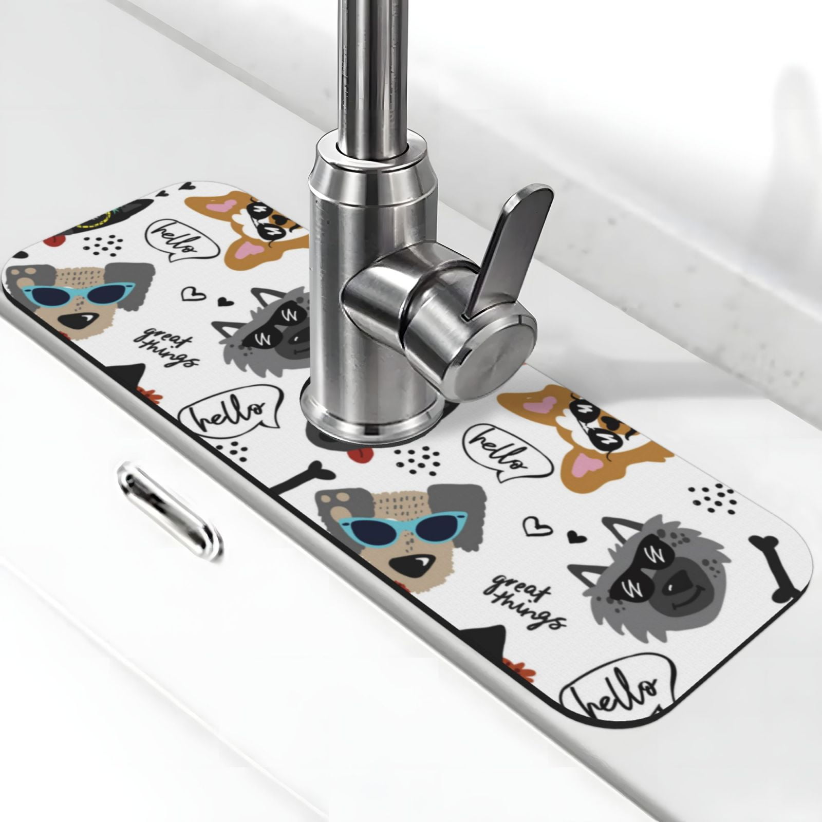Faucet Mat for Kitchen Sink - hip hop dog Fast Drying Absorbent Kitchen ...