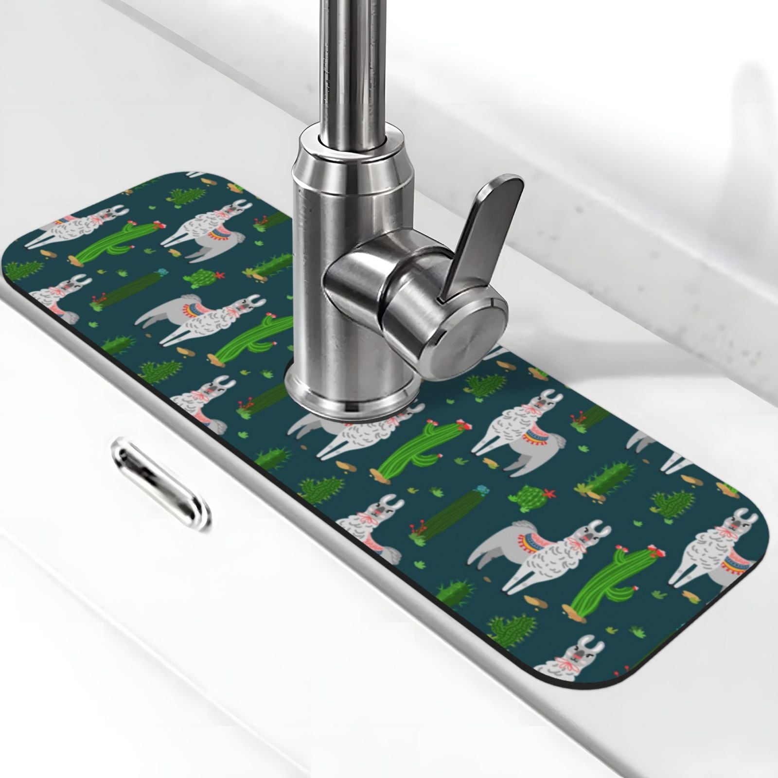 Faucet Mat for Kitchen Sink - llama cactus alpaca cute green Fast ...