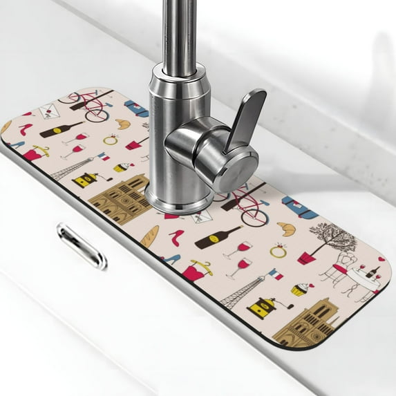 Faucet Mat for Kitchen Sink, modern Bike Pattern Cute Absorbent Fast Drying Kitchen Sink Faucet ...