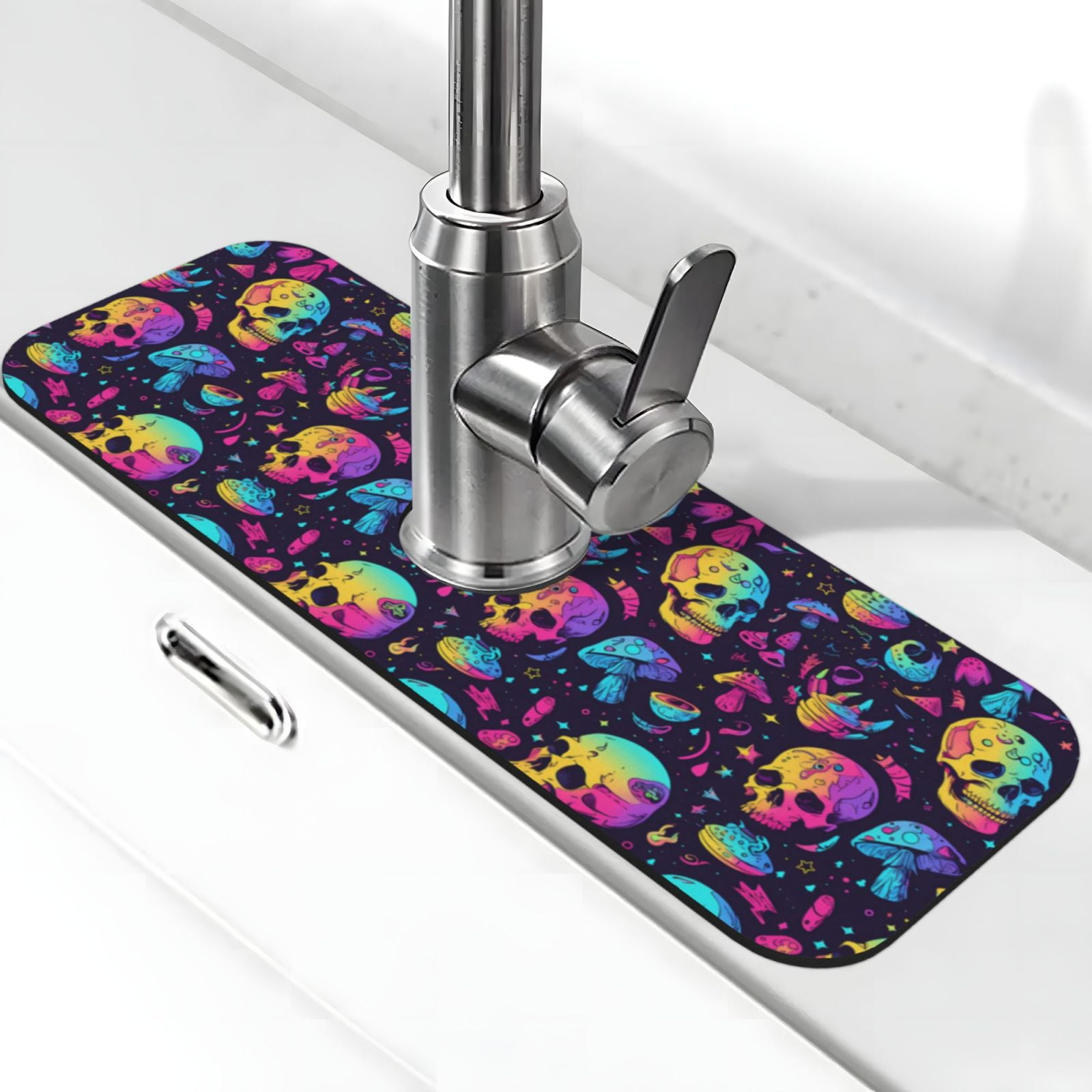 Faucet Mat for Kitchen Sink - mushroom Skull star Fast Drying Absorbent ...