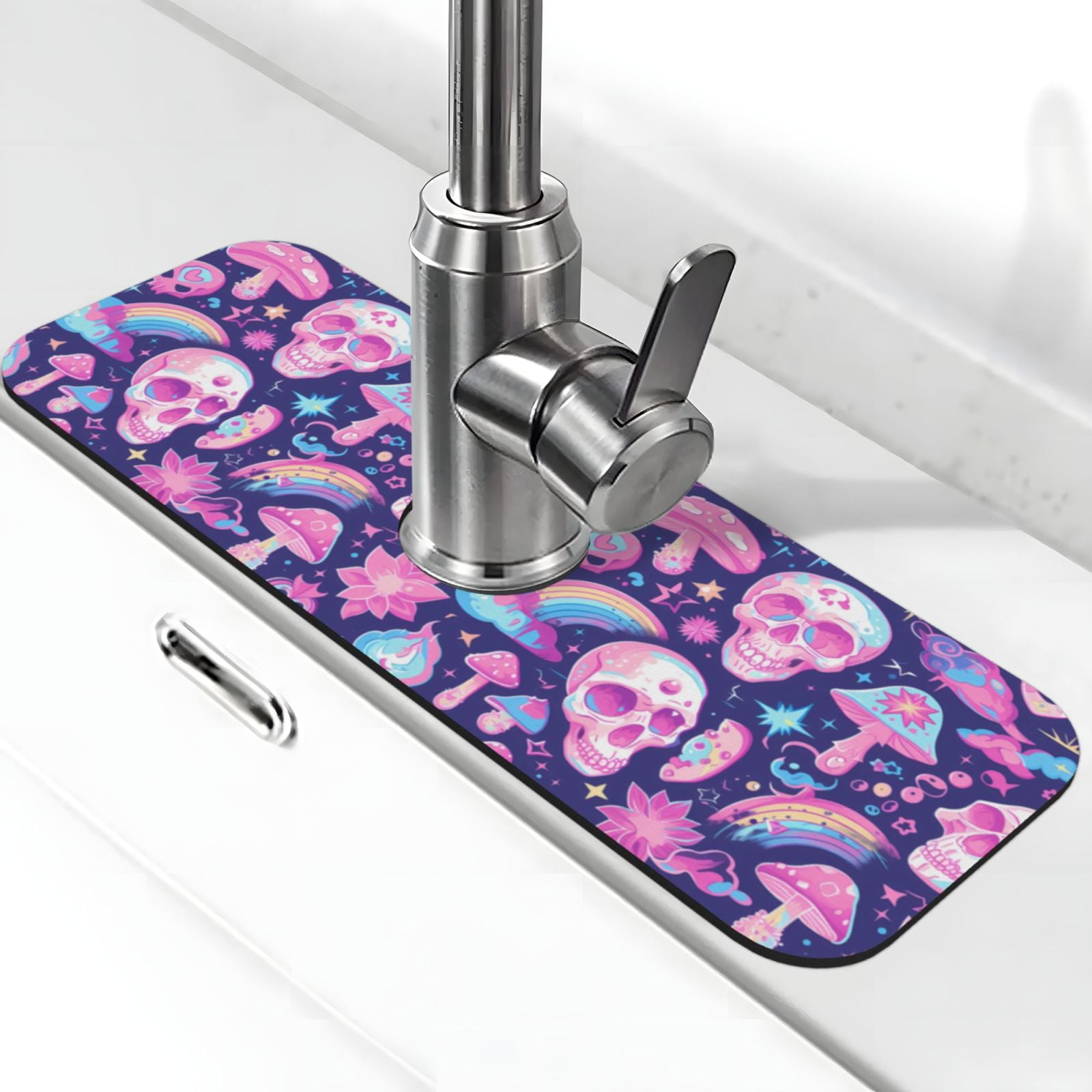 Faucet Mat for Kitchen Sink - mushroom rainbow color Skull Fast Drying ...