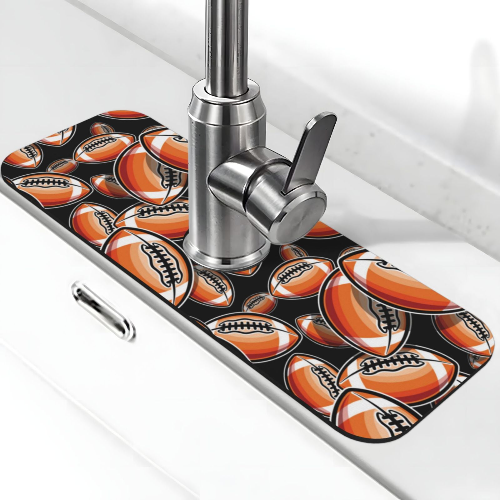Faucet Mat for Kitchen Sink - orange American football Rugby black Fast ...