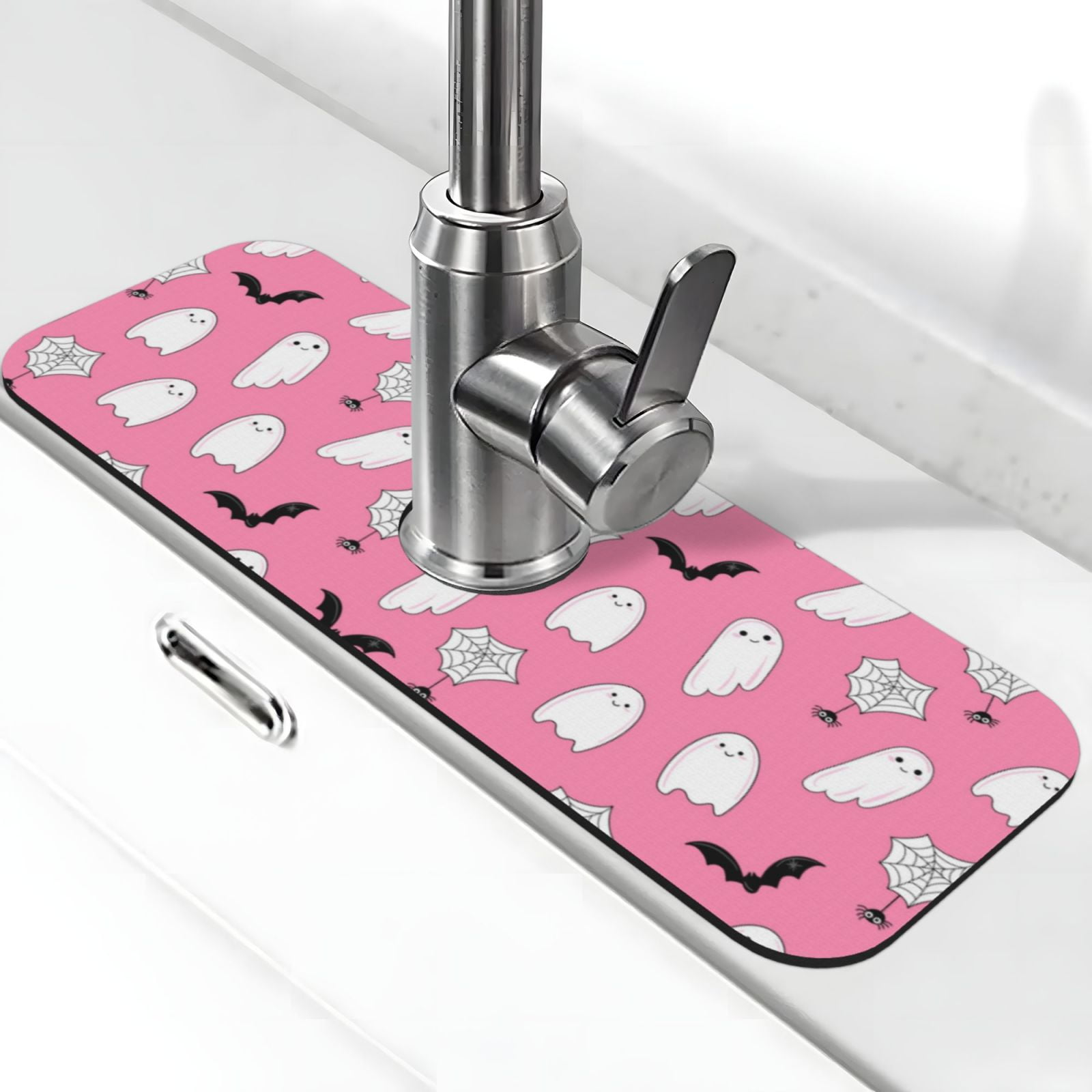 Faucet Mat for Kitchen Sink - pink ghost halloween Fast Drying ...