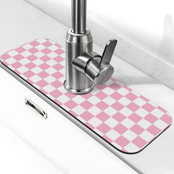 Faucet Mat for Kitchen Sink - pink pastel checkered Fast Drying ...