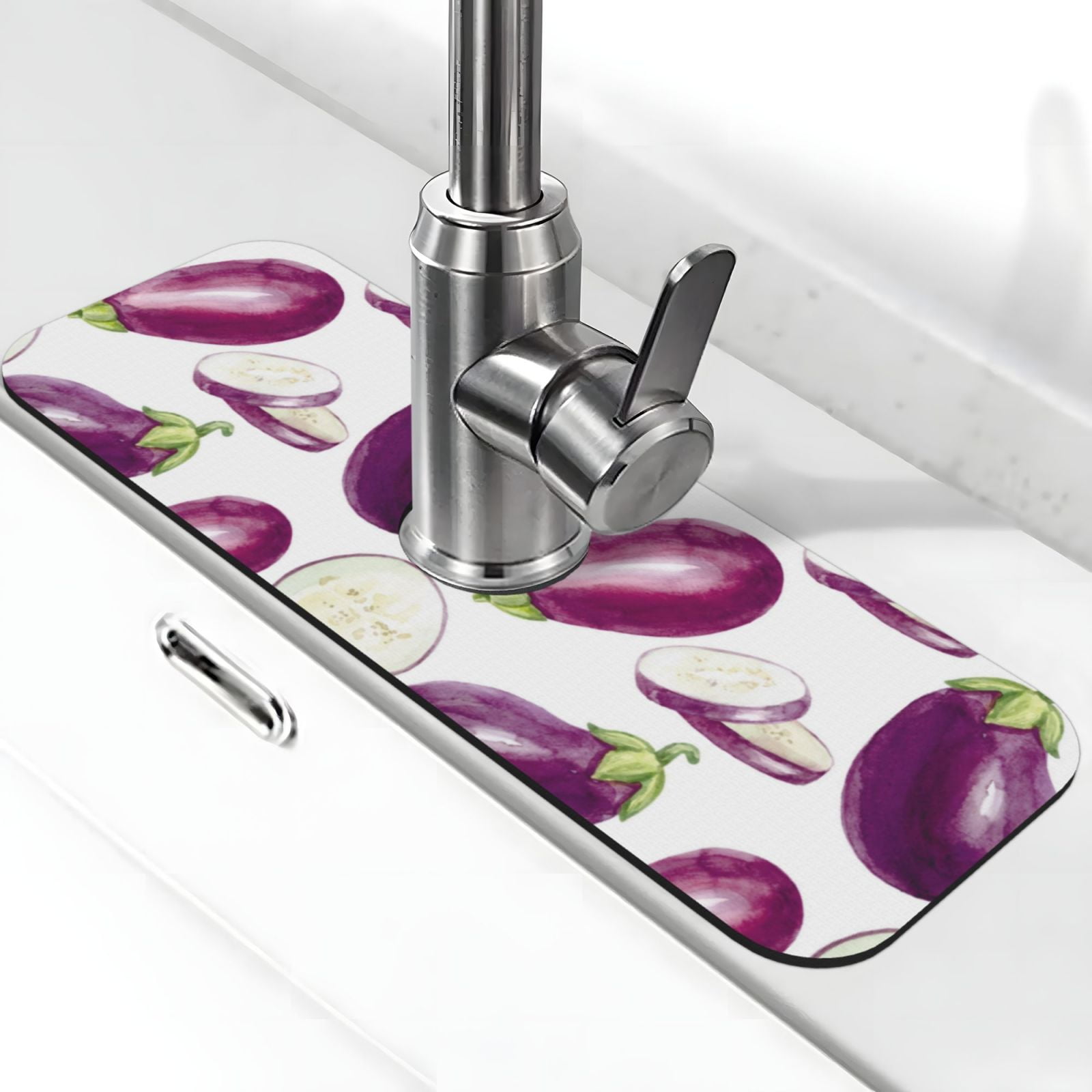 Faucet Mat for Kitchen Sink - purple Eggplant slices Fast Drying ...