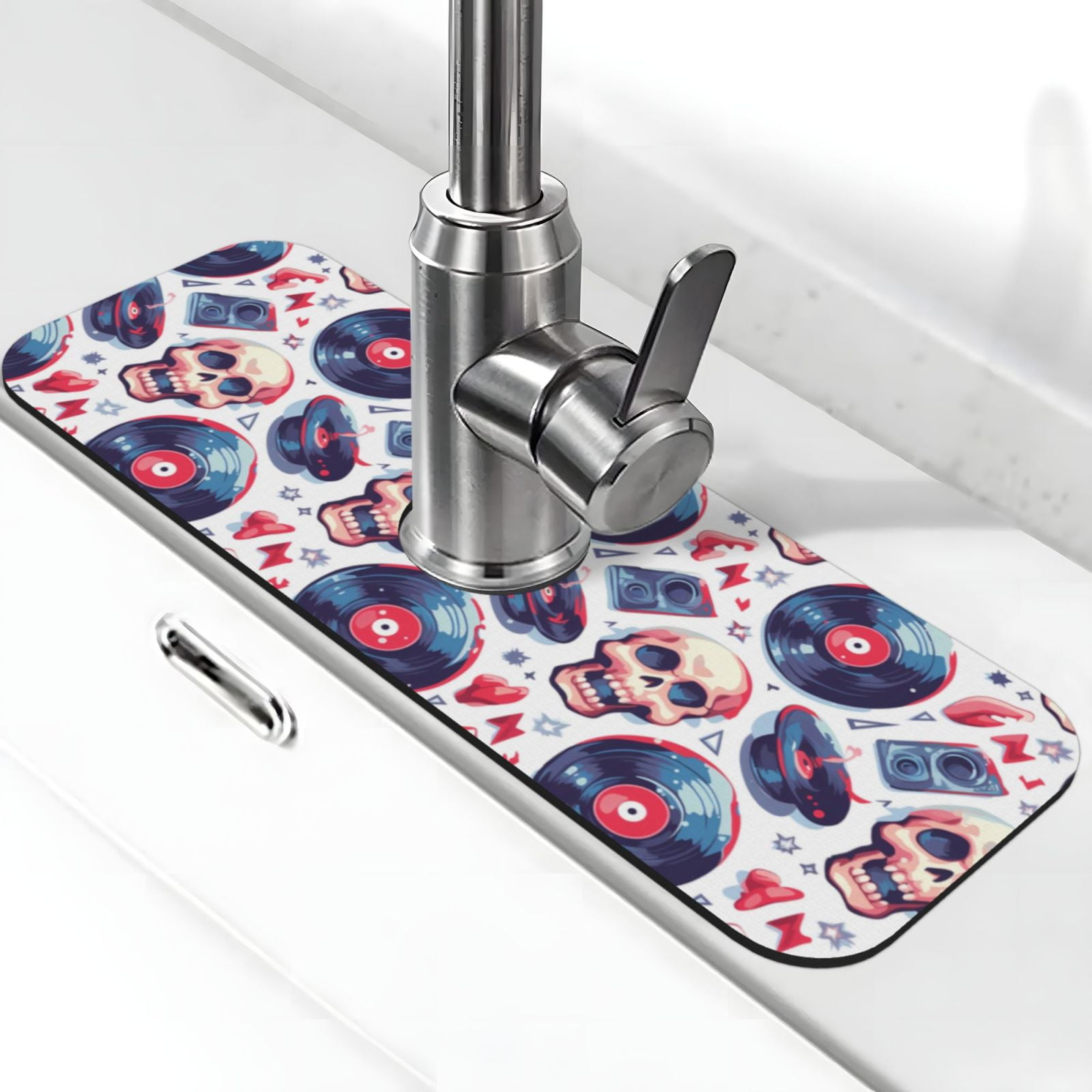 Faucet Mat for Kitchen Sink - record rock music Skull Absorbent Fast ...