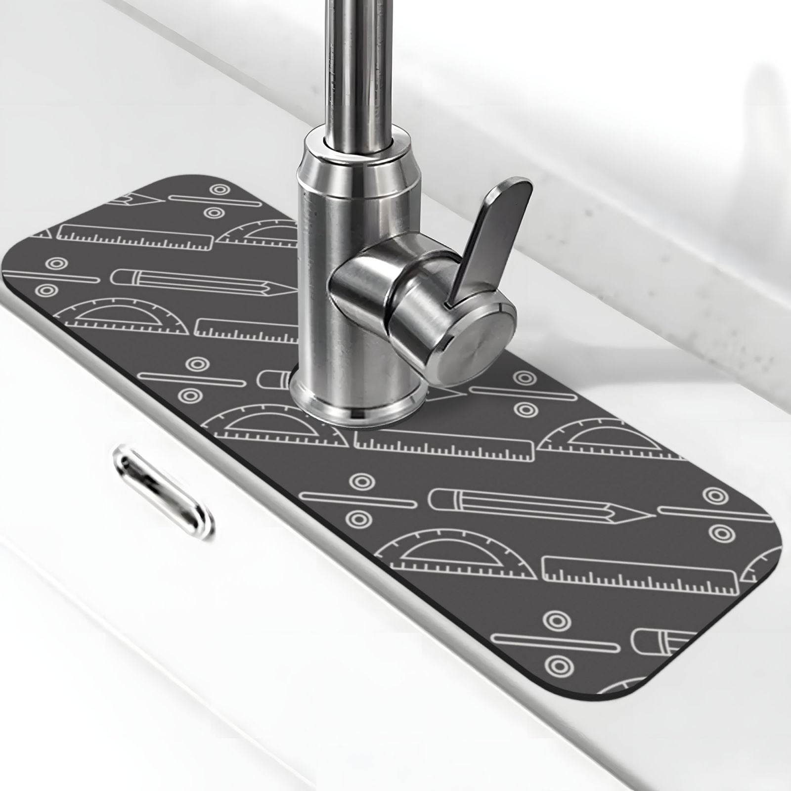 Faucet Mat for Kitchen Sink - ruler pencil Math Print Fast Drying ...
