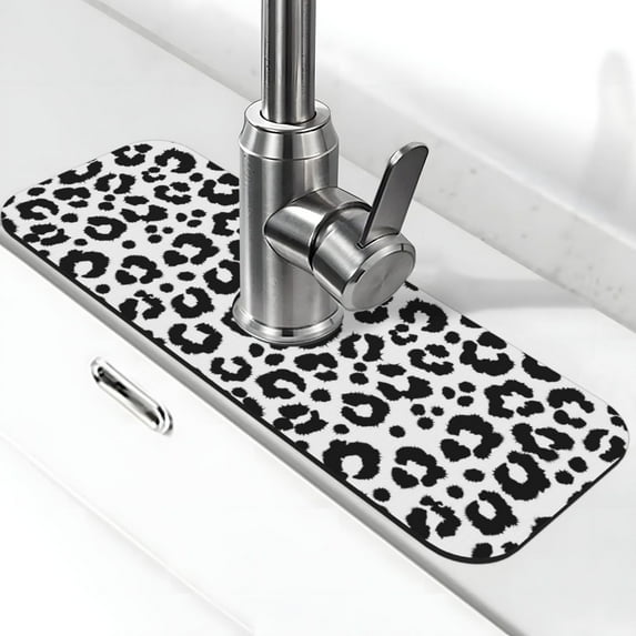 Faucet Mat for Kitchen Sink - trendy black white Leopard print Fast ...